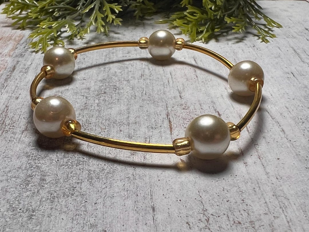 5 Bead Blessing Bracelet Pearl Color Stretch Fits Larger Wrist Touch a ...