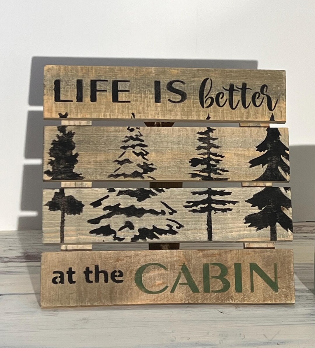 Wood Cabin Wall Decor 8x8 Table Top W/ Stand, or Wall Hanging Rustic ...