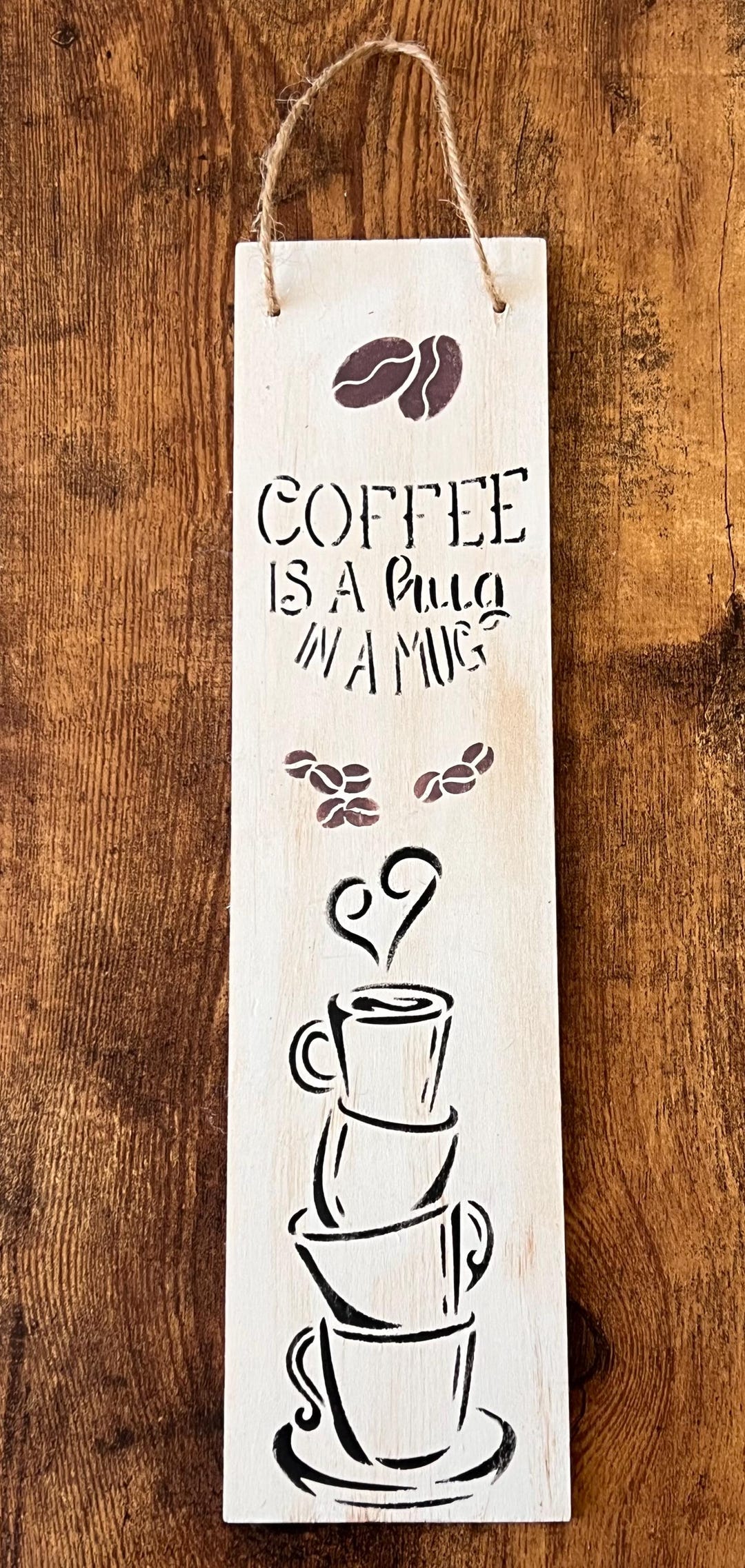 Wood Coffee Lover Sign 3" X 11 5/8" Light Weight Stacked Mugs Coffee ...