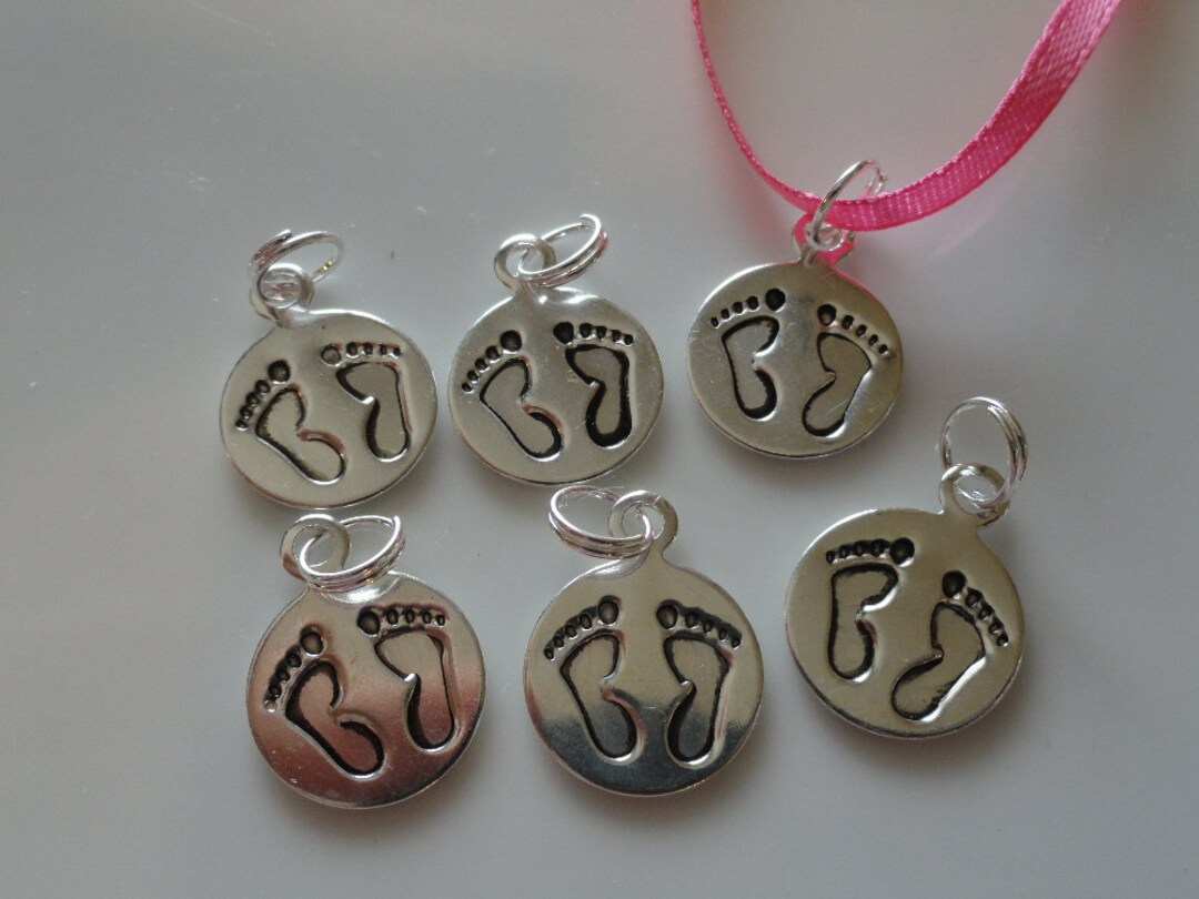 6 Silver Baby Foot Prints Charms - 1/2" Gender Neutral Baby Shower ...
