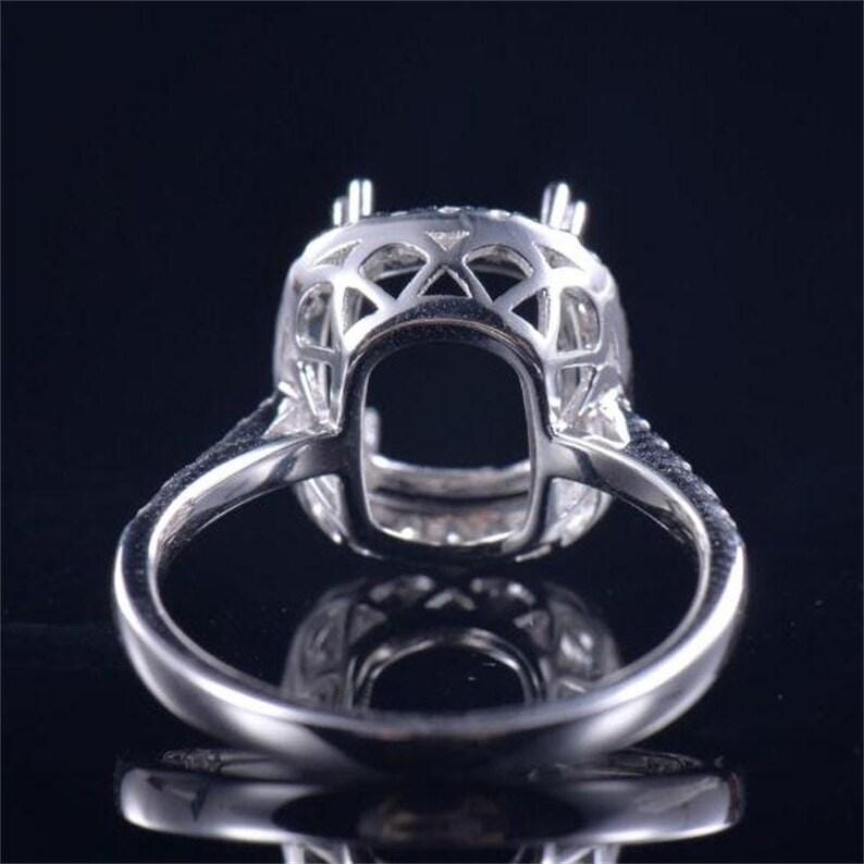 Deco Engagement Ring Semi-set, Sterling Silver, Cushion Cut Moissanite ...