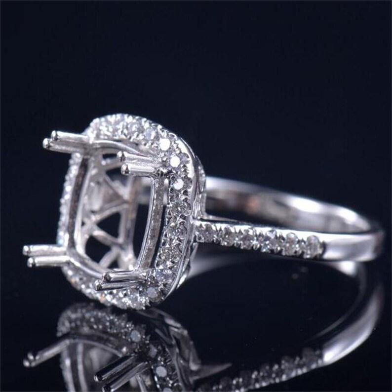 Deco Engagement Ring Semi-set, Sterling Silver, Cushion Cut Moissanite ...
