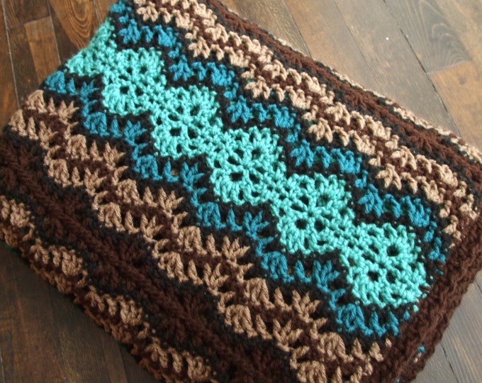 Striped Afghan in Brown and Teal Crochet Throw Blanket - Etsy