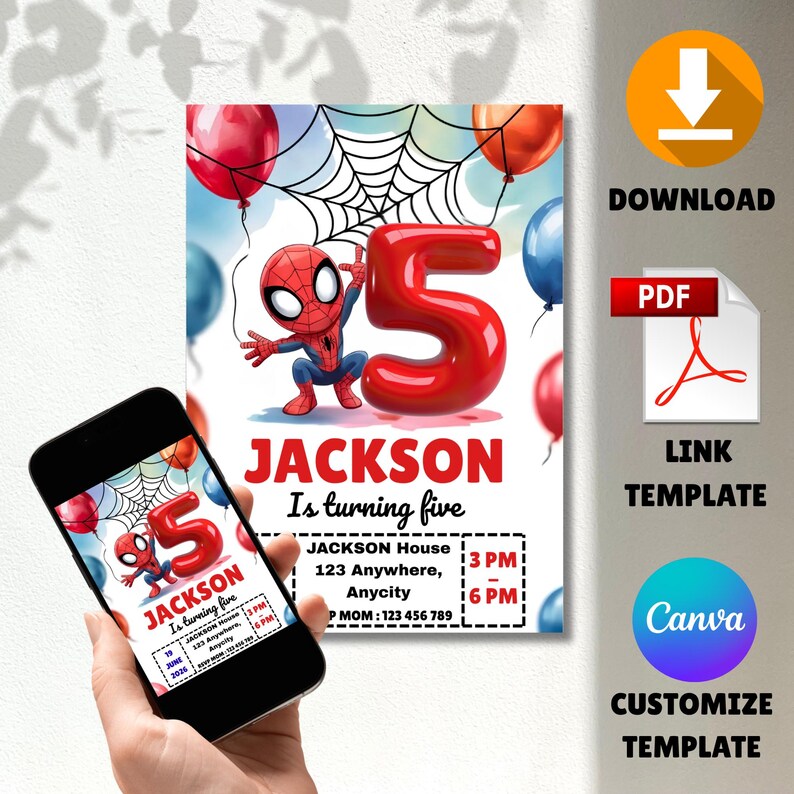 Spider-man Birthday Invitation Template, Editable Canva Invitation ...