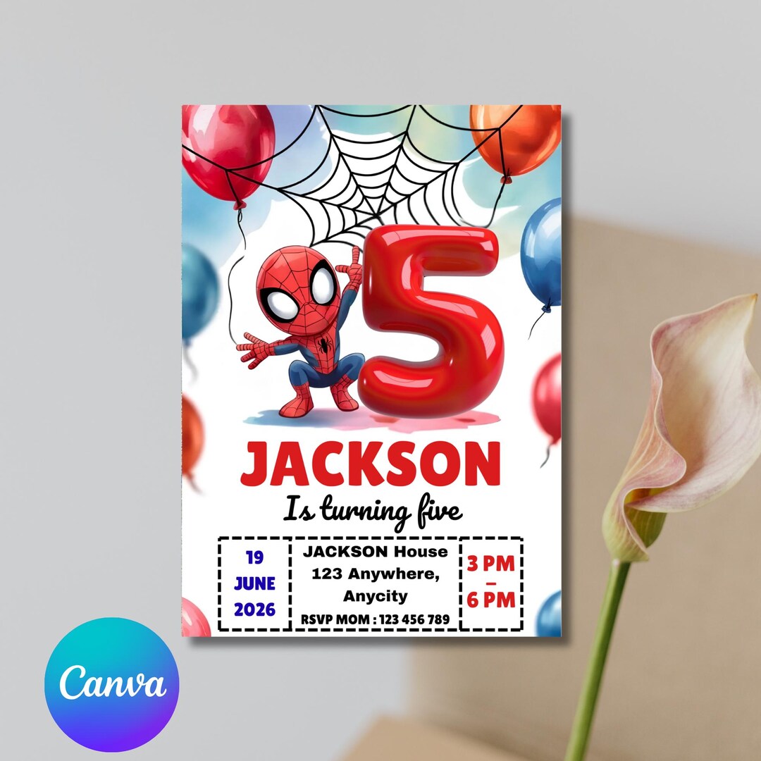 Spider-man Birthday Invitation Template, Editable Canva Invitation ...