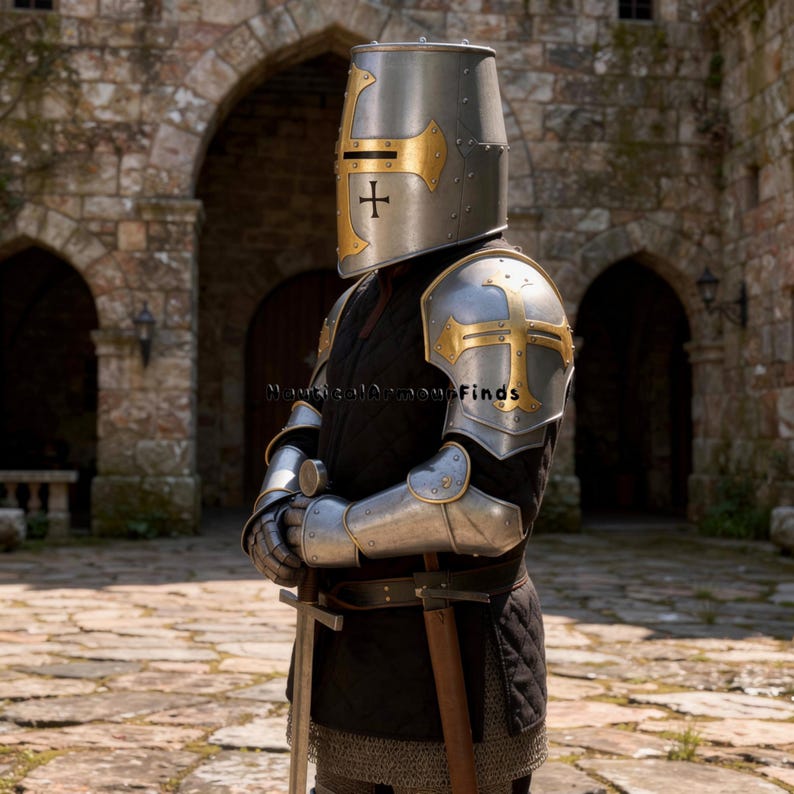 Wearable Steel Knight Armor Set – Gothic Crusader Helmet, Pauldrons ...