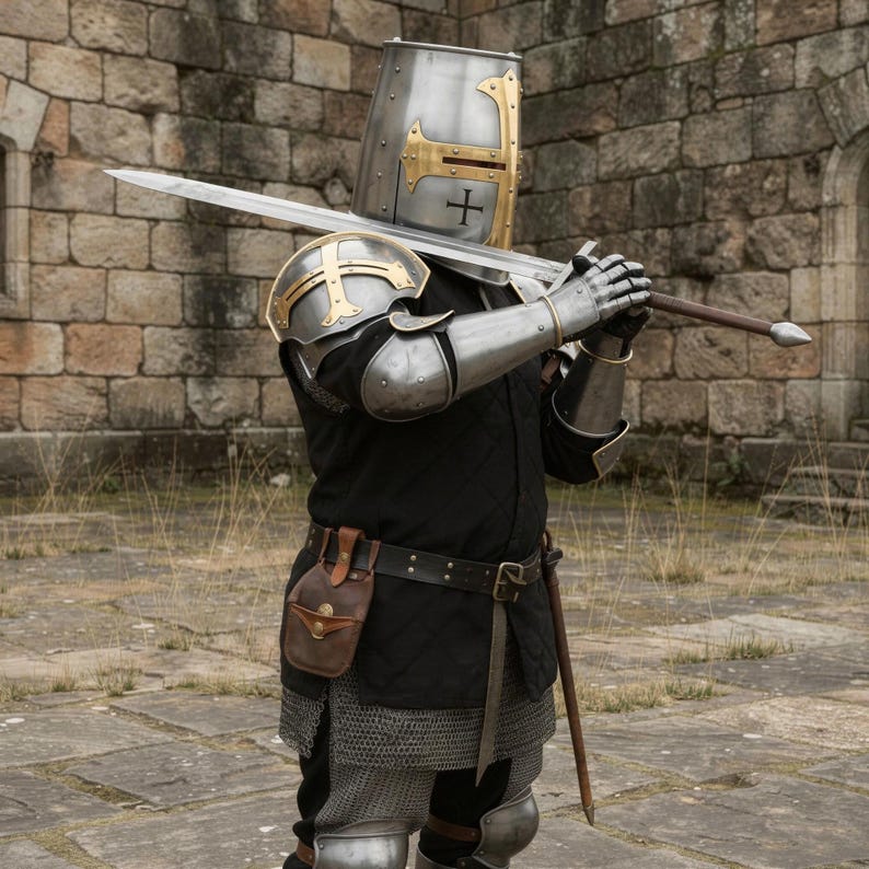Wearable Steel Knight Armor Set – Gothic Crusader Helmet, Pauldrons ...