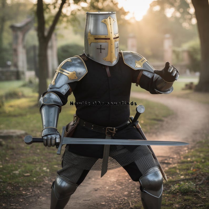 Wearable Steel Knight Armor Set – Gothic Crusader Helmet, Pauldrons ...