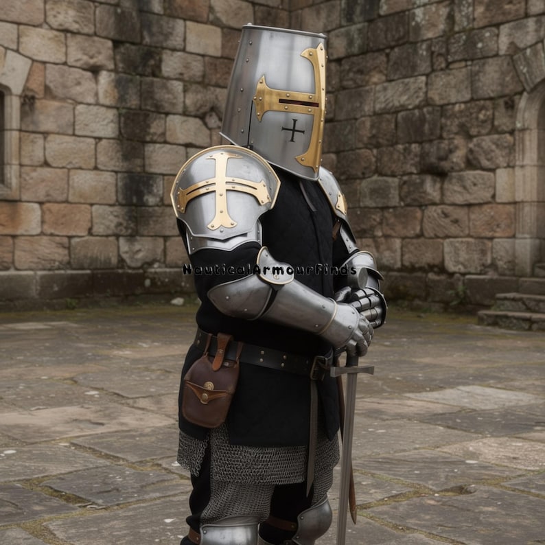 Wearable Steel Knight Armor Set – Gothic Crusader Helmet, Pauldrons ...