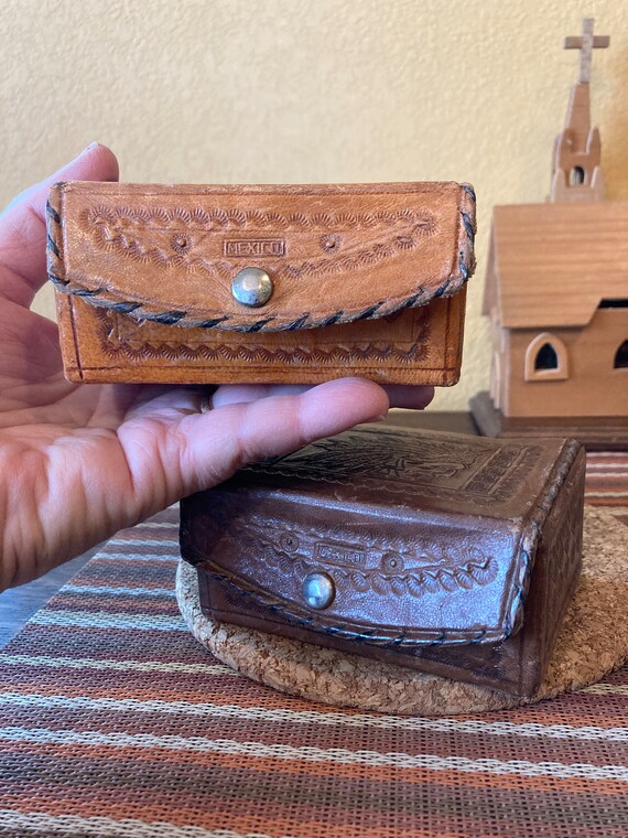 Vintage Pair Mexican Embossed Leather Boxes, Snap Clo… - Gem