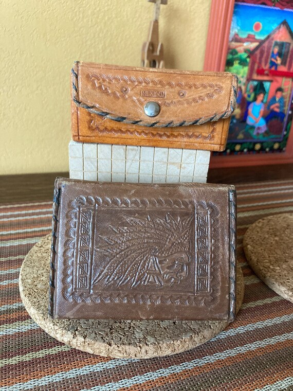 Vintage Pair Mexican Embossed Leather Boxes, Snap Clo… - Gem