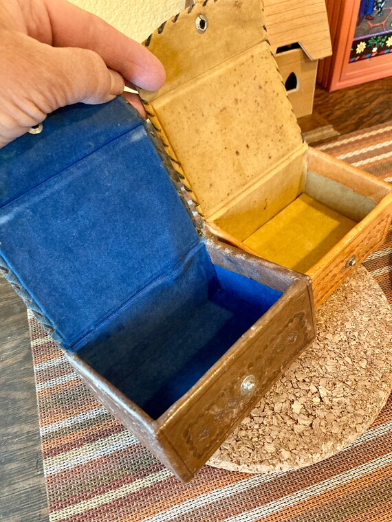 Vintage Pair Mexican Embossed Leather Boxes, Snap Clo… - Gem