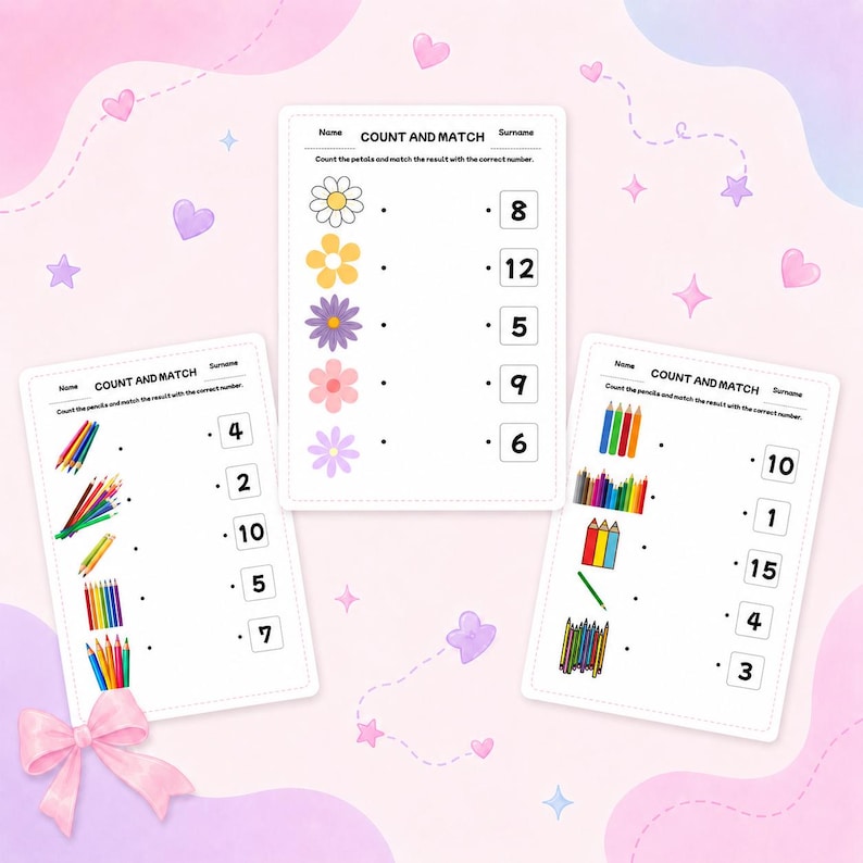 Count and Match Worksheets for Kids | Preschool Math Number Matching ...