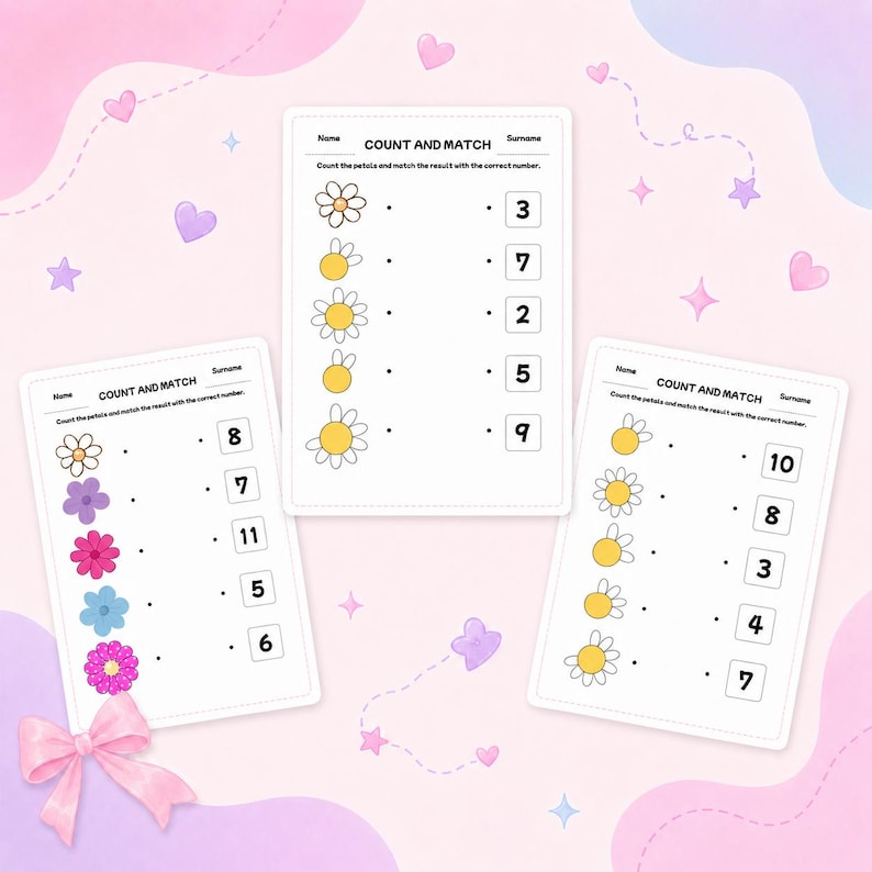 Count and Match Worksheets for Kids | Preschool Math Number Matching ...