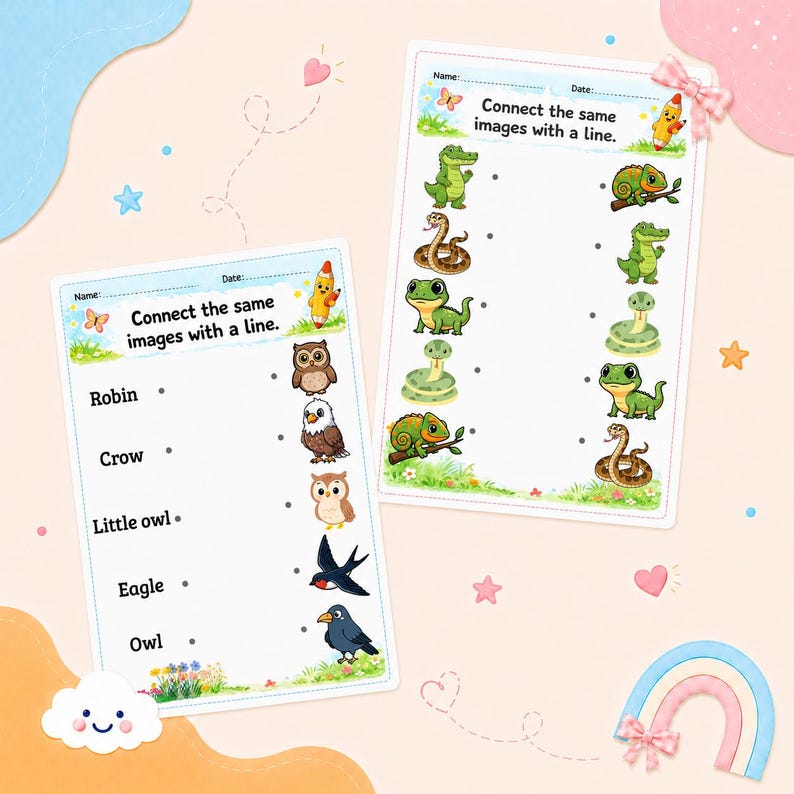 40 Preschool Matching Worksheets | Animals, Shapes, Vehicles (digital ...