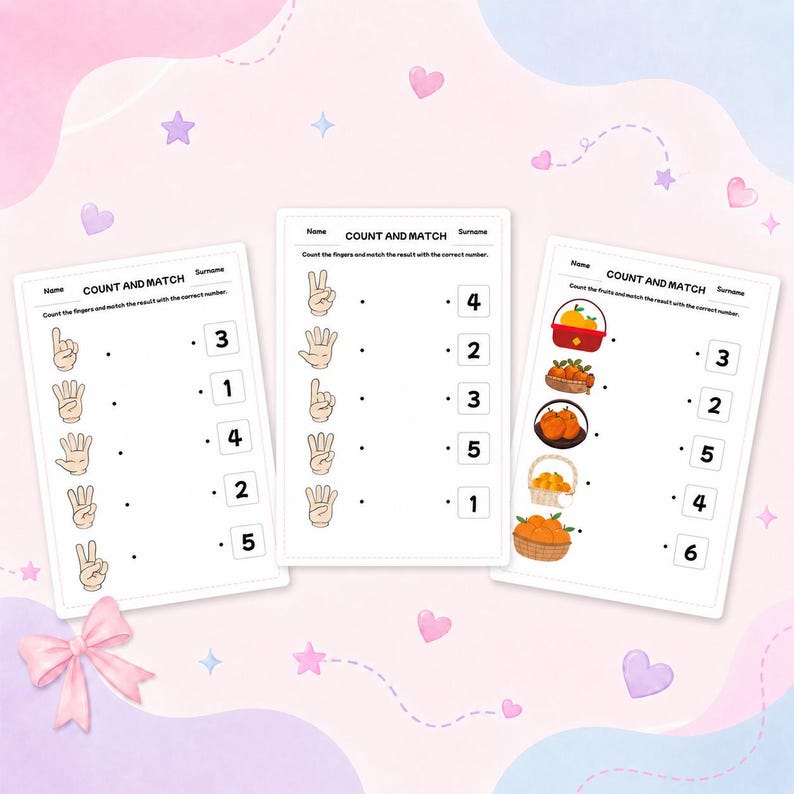 Count and Match Worksheets for Kids | Preschool Math Number Matching ...