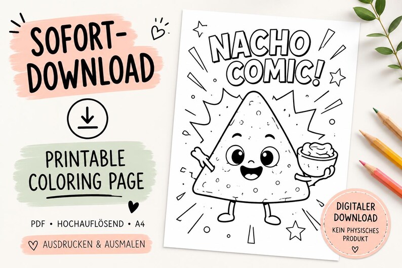 Nacho Comic Coloring Page | Printable Coloring Page | Instant PDF ...