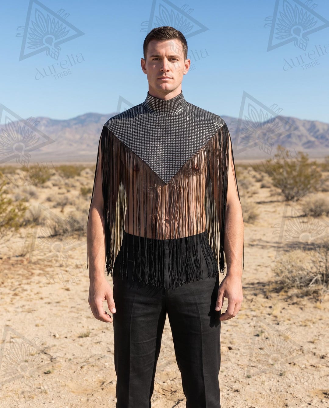 Black Beaded Fringe Cape, Men Festival Shoulder Poncho, Rave Stage ...