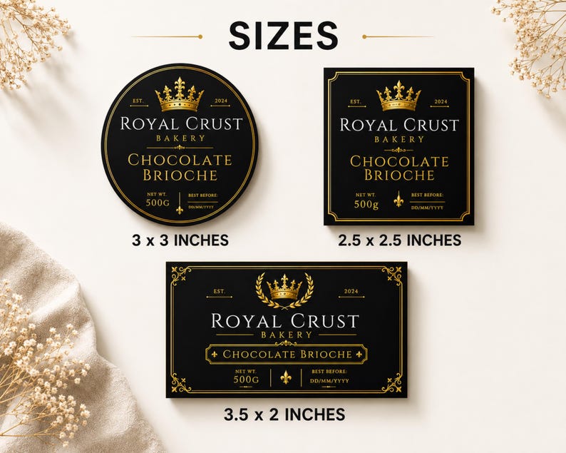 Luxury Bakery Label Canva Template | Black Gold Cottage Food Packaging ...