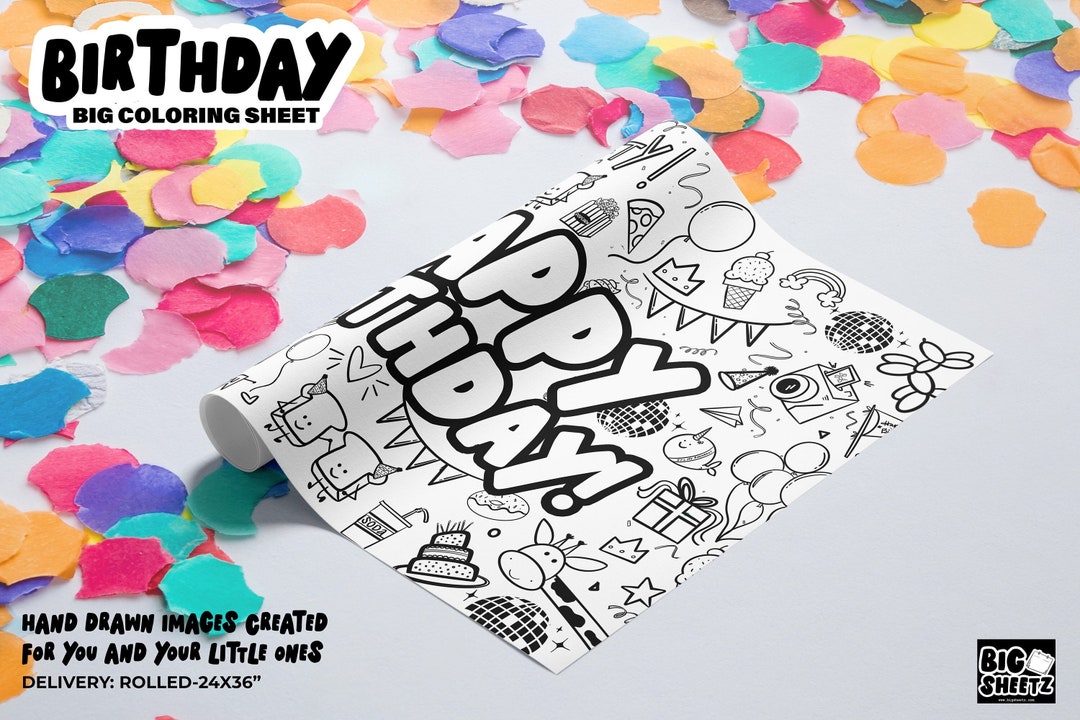 GIANT Birthday Coloring Poster | Birthday Coloring Page | 24x36" Inch ...