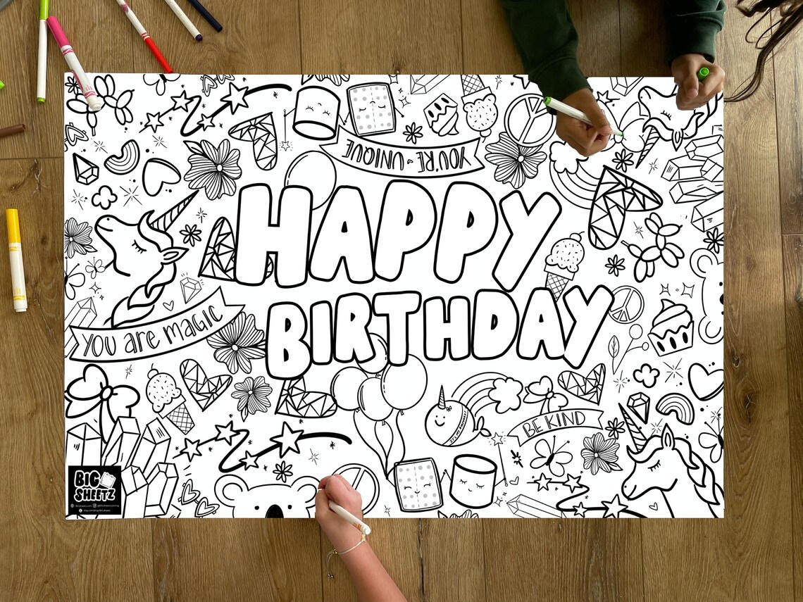 GIANT Coloring Poster | Unicorn Birthday Coloring Page | 24X36 Inch ...