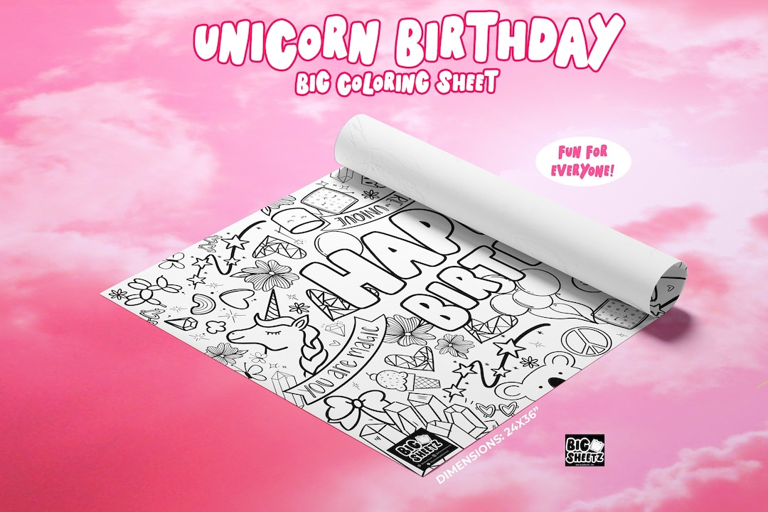 GIANT Coloring Poster | Unicorn Birthday Coloring Page | 24X36 Inch ...