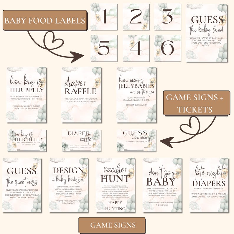 Teddy Bear Baby Shower Games Bundle, Editable Canva Template, Neutral ...