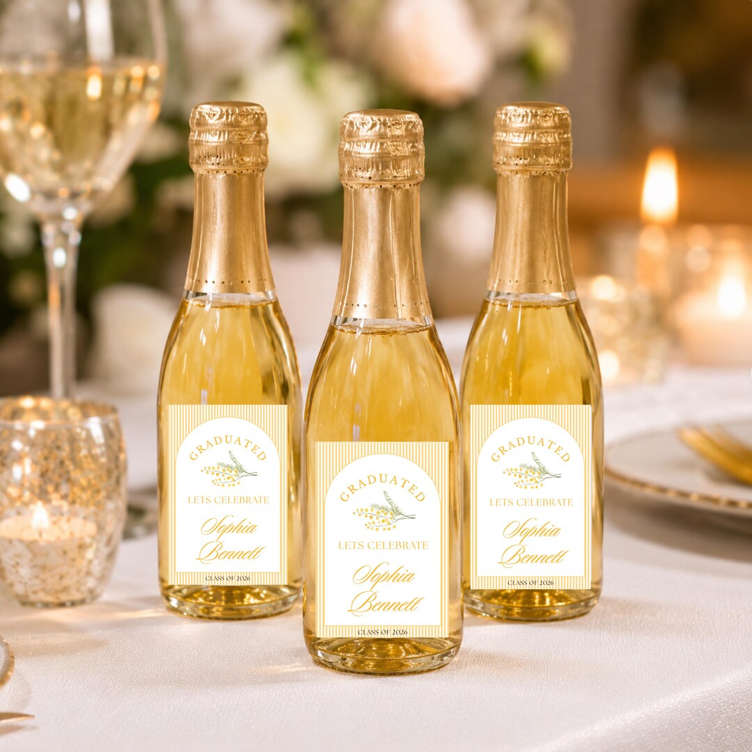 Editable Graduation Bottle Labels, Mini Wine Bottle Party Favors (2x3 ...