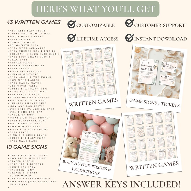 Teddy Bear Baby Shower Games Bundle, Editable Canva Template, Neutral ...