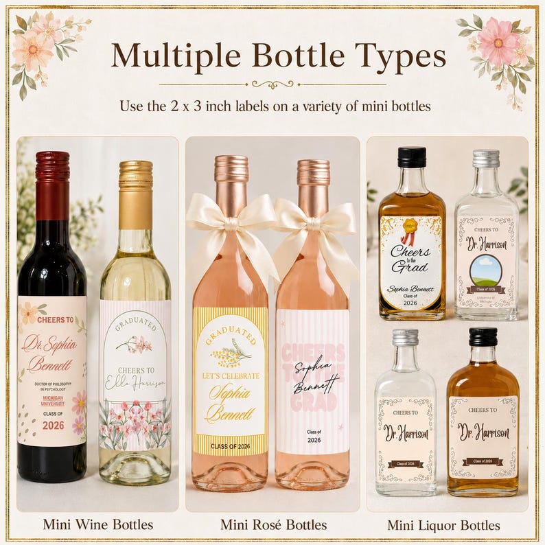 Editable Graduation Bottle Labels, Mini Wine Bottle Party Favors (2x3 ...