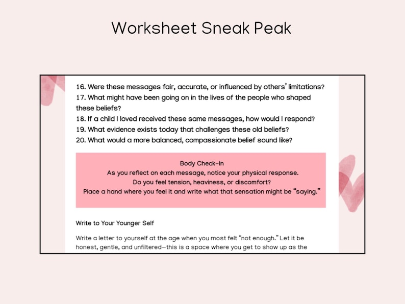Inner Child Worksheet | Childhood Self Worth Reflection, Mid-life ...