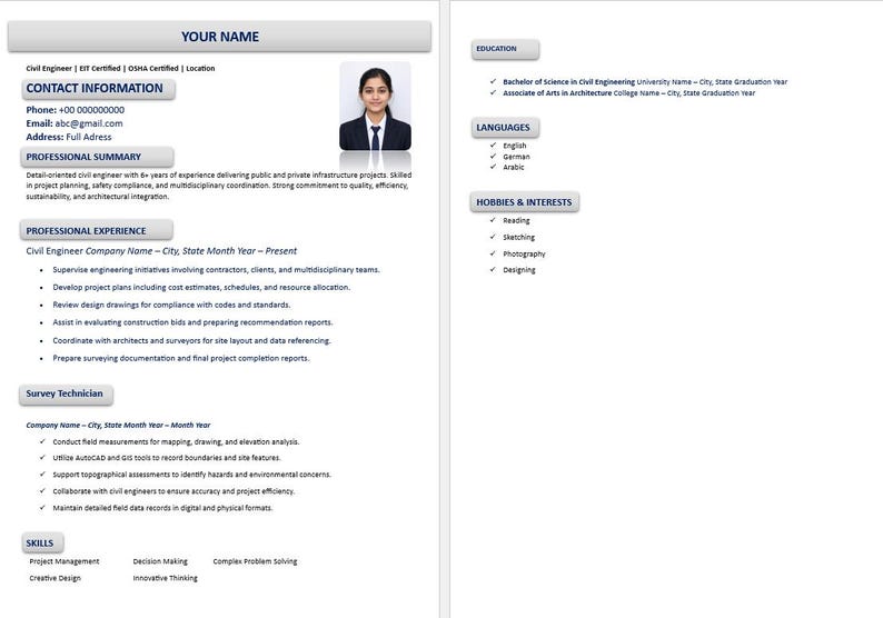 Professional CV Template | Modern Minimalist Resume (word, Canva ...