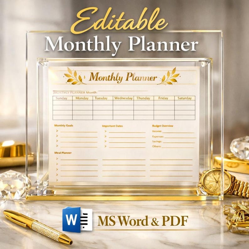 Editable Monthly Planner | Goals, Budget, Meal Tracker (MS Word, PDF ...
