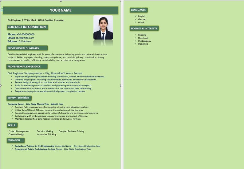 Professional CV Template | Modern Minimalist Resume (word, Canva ...