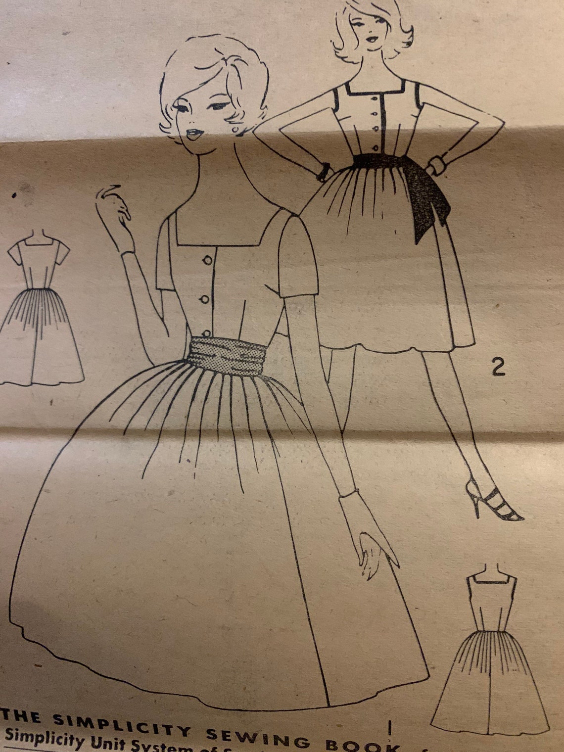 Simplicity Pattern 3994 Dress Square Neck Pleat Skirt | Etsy