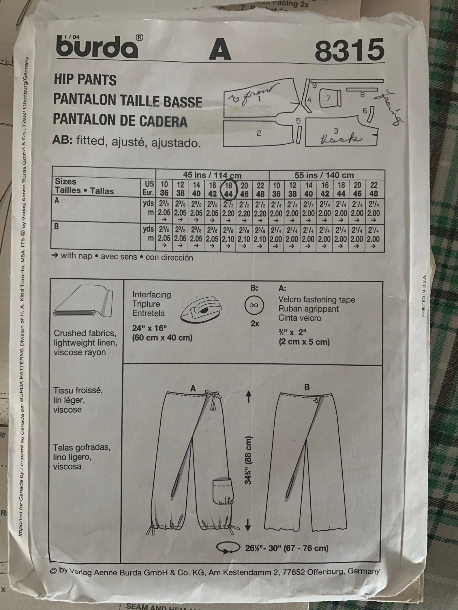 Rare Burda Pattern 8315 Yoga Pants Relaxed Work Out Wear Meditation ...