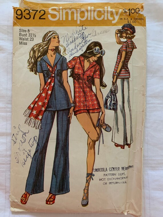 1970s Simplicity Pattern 9372 Size 8 Sailor Girl Bell Pants | Etsy