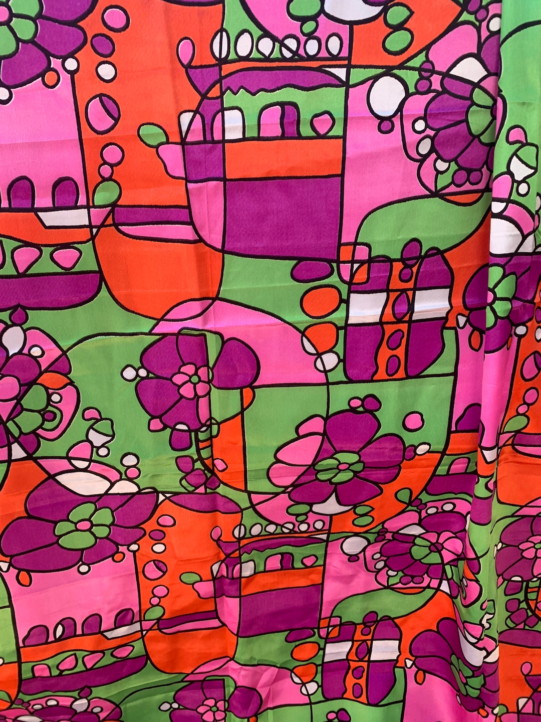 60s Silky Satin Psychedelic Fabric Abstract Flower Power 3 1/2 - Etsy