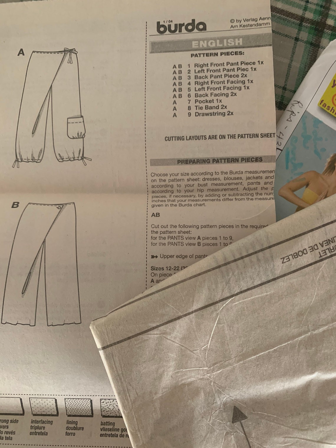 Rare Burda Pattern 8315 Yoga Pants Relaxed Work Out Wear Meditation ...