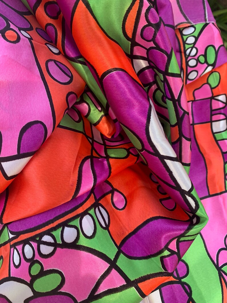 60s Silky Satin Psychedelic Fabric Abstract Flower Power 3 1/2 - Etsy
