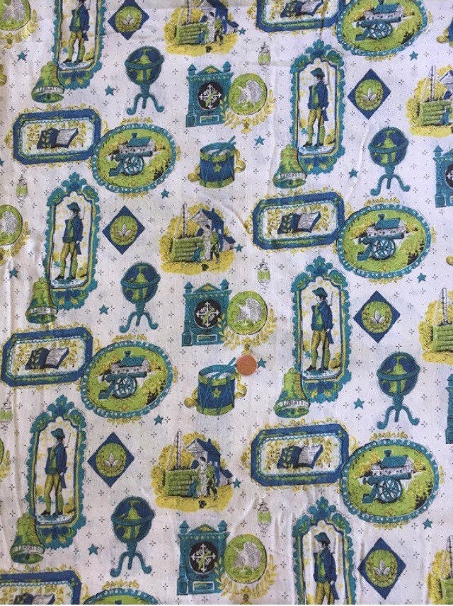 Vintage mid century colonial cotton fabric 5 yards Americas | Etsy