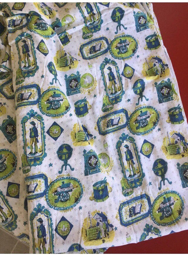 Vintage mid century colonial cotton fabric 5 yards Americas | Etsy