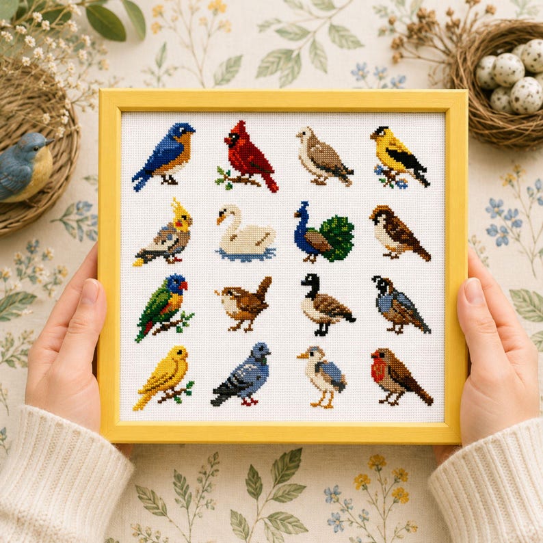Bird Sampler Cross Stitch Pattern PDF | Cardinal Bluebird Peacock Swan ...