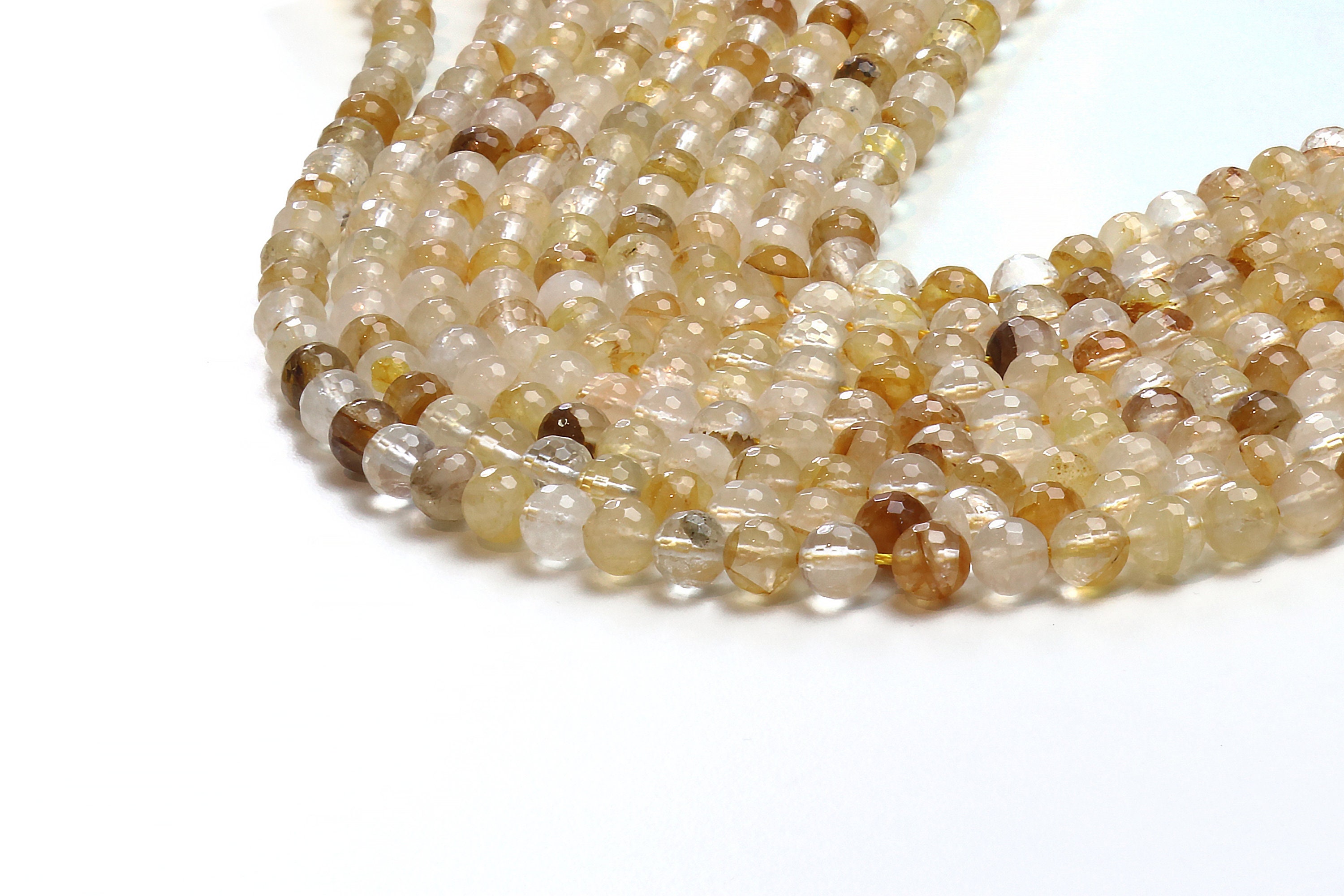 Golden yellow quartz beadsfaceted beadsround beadsball | Etsy