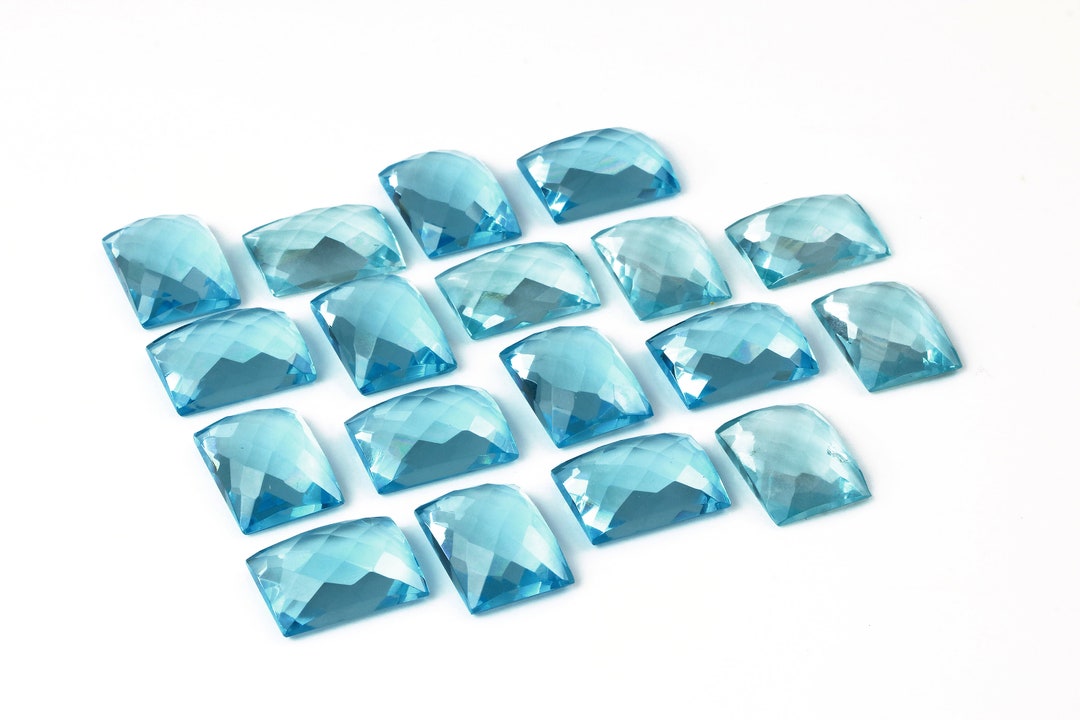 Lab Created Topaz,blue Topaz Cabochon,faceted Cabochon,rectangular ...