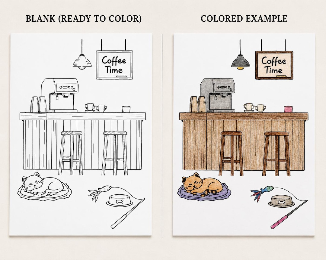 Cat Theme Coloring Cards for Any Occasion | 5x7 Folded Cards With ...