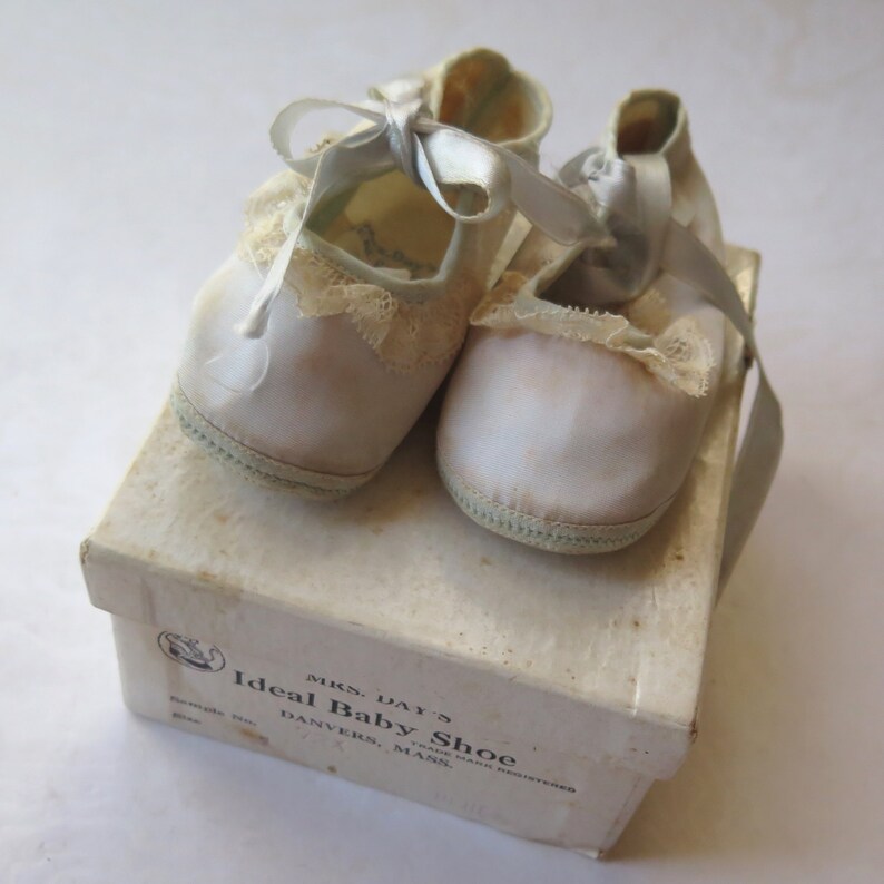 Baby Shoes 1940s Light Blue Cloth Booties Lace Ribbon Original | Etsy