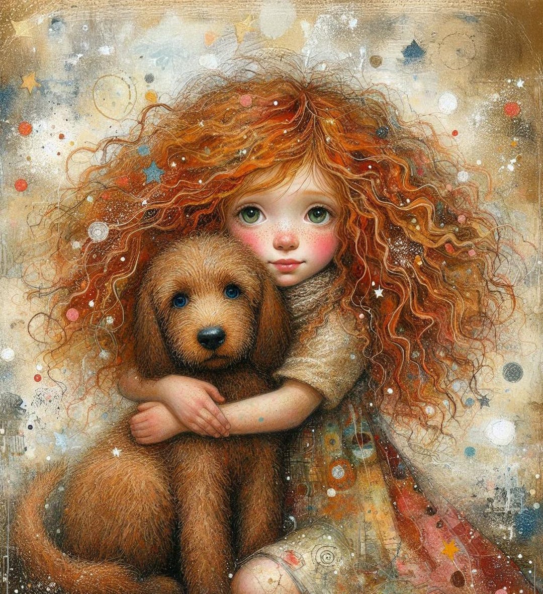 Benny and His Adorable Little Girl Mabel, Children's Art, Whimsical Art ...