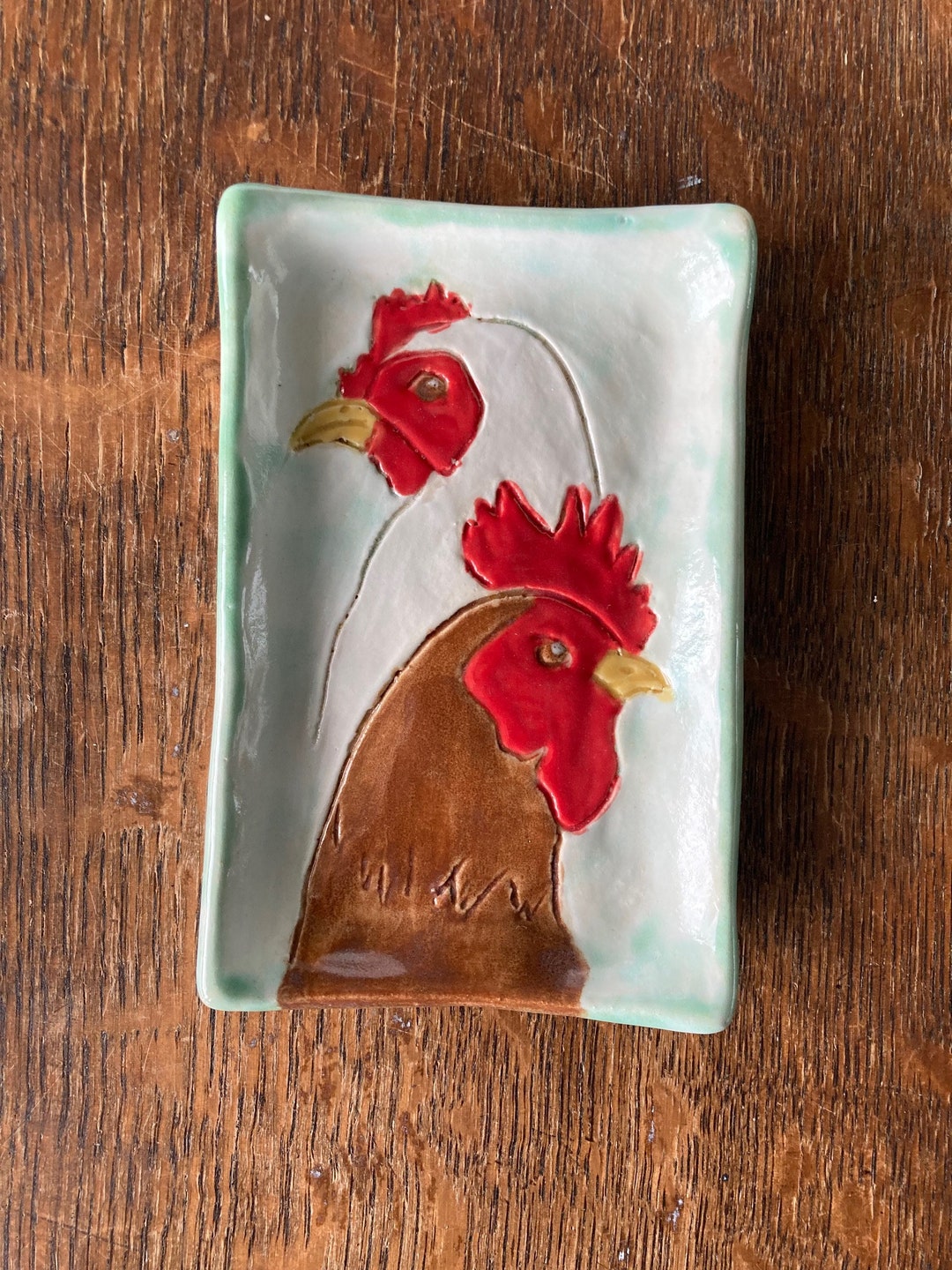 SPOON REST CERAMIC Chicken N Rooster Stoneware Handmade - Etsy