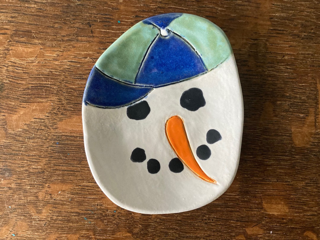 SPOON REST SNOWMAN With Baseball Hat Stoneware Hand Made - Etsy